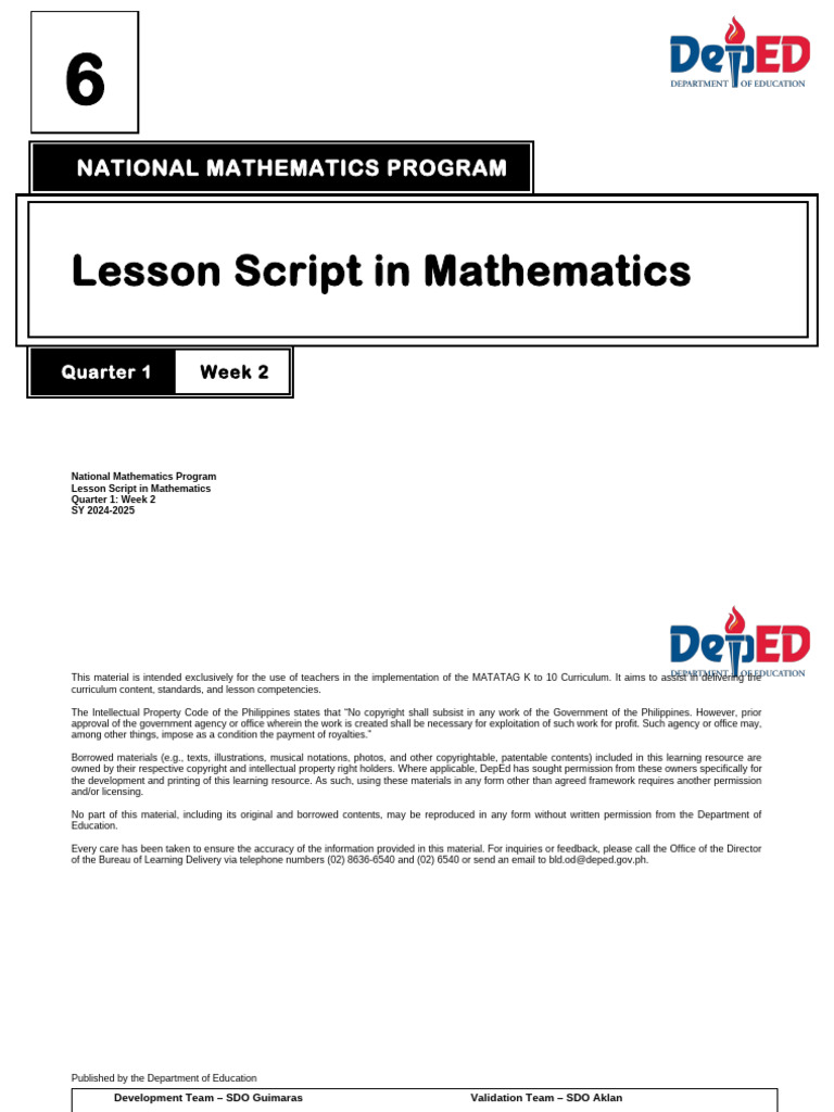 Lesson Script in Mathematics | PDF