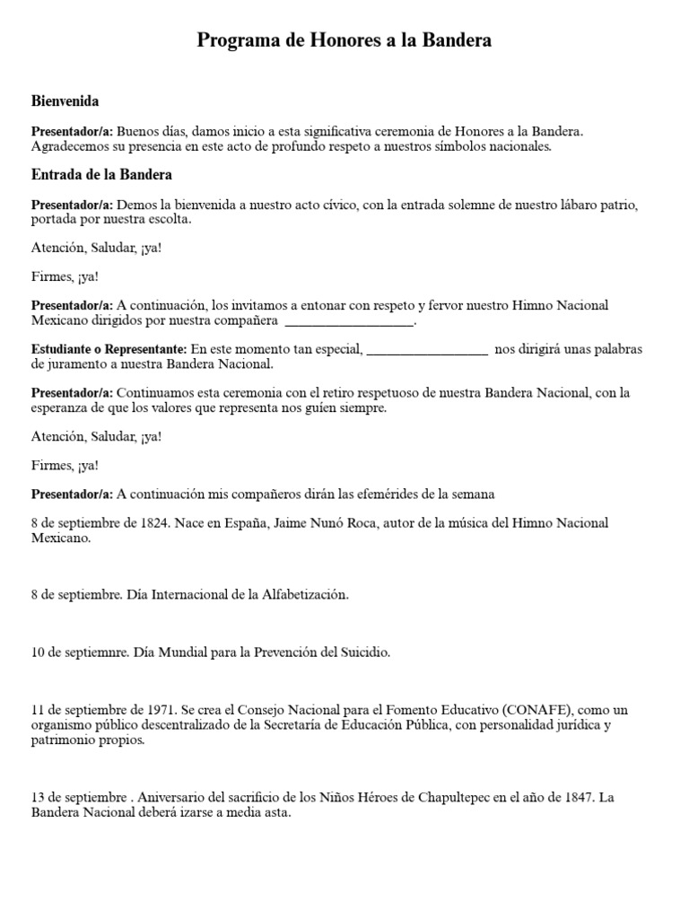 Programa de Honores A La Bandera - Docx - 20240906 - 130030 - 0000 | PDF