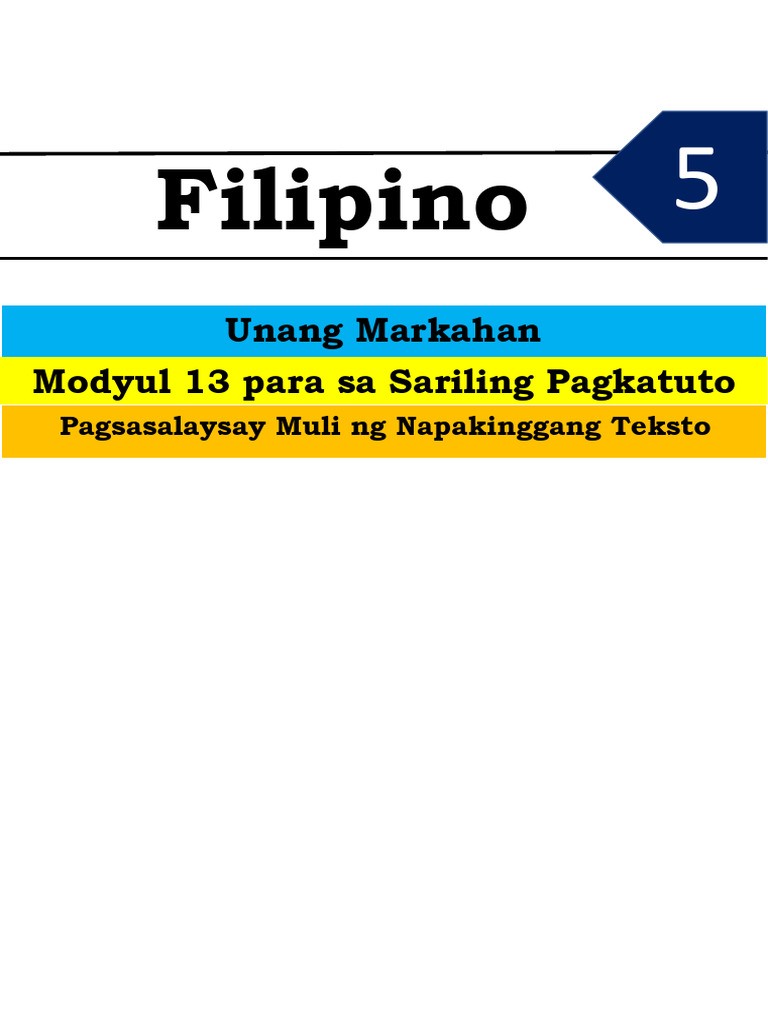 FIL5 Q1 M13Pagsalaysay NG Napakinggang Teksto 2 | PDF
