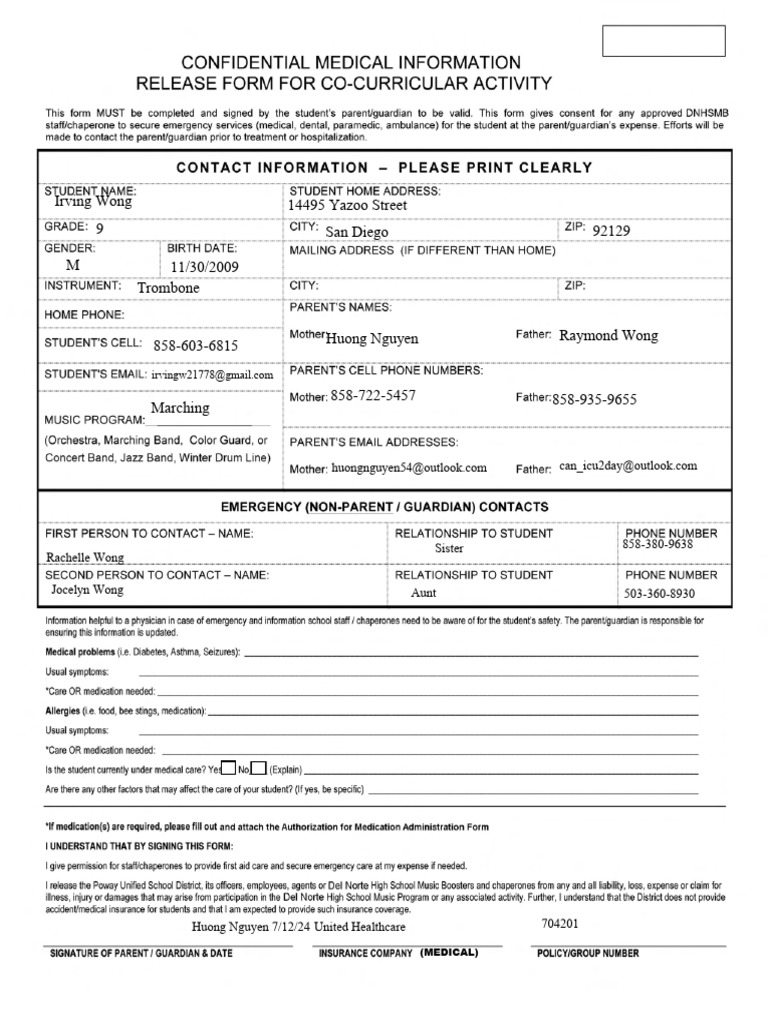 24_25 Medical Form (1) | PDF