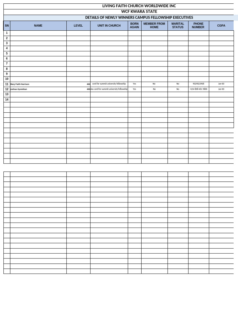 WCF Updated Exco Template | PDF