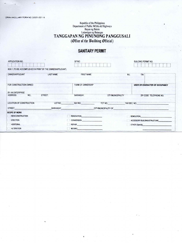 Sanitary Form Balete1 | PDF