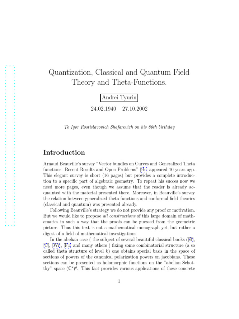 Quantization, Classical and Quantum Field and Theta Functions | PDF