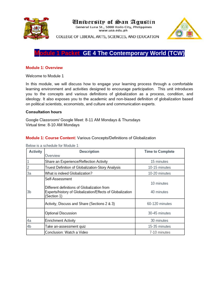 Module 1 Packet GE 4 The Contemporary World v2 - Students | PDF