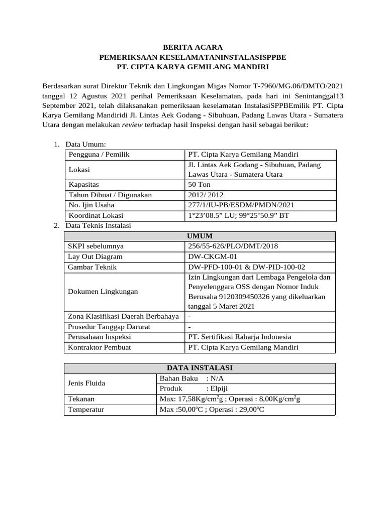 Draft BA - Instalasi - REV ER | PDF