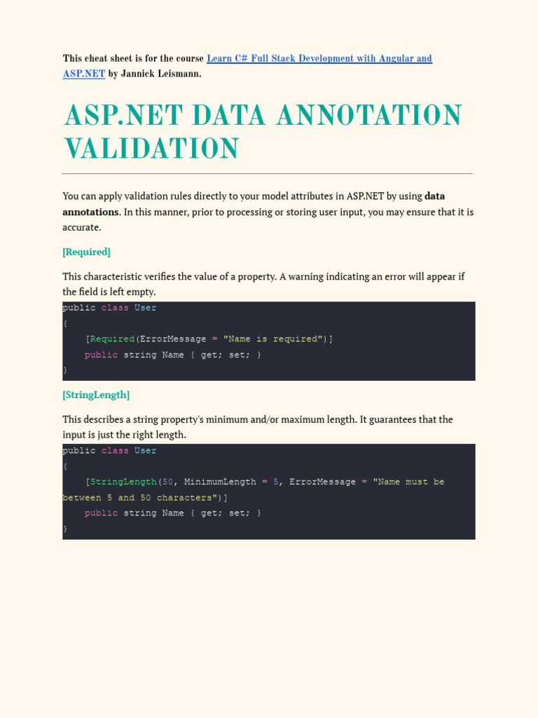 FD+-+Angular+ASP+ (ASP NET+Data+Annotations+Validation) | PDF