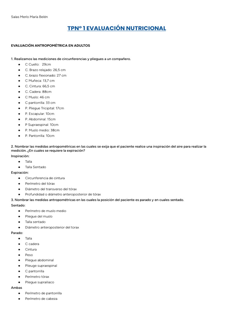 TPN° 1 EVALUACIÓN NUTRICIONAL | PDF