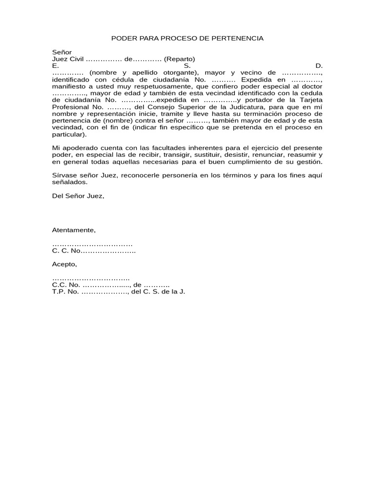 Poder para Proceso de Pertenencia | PDF