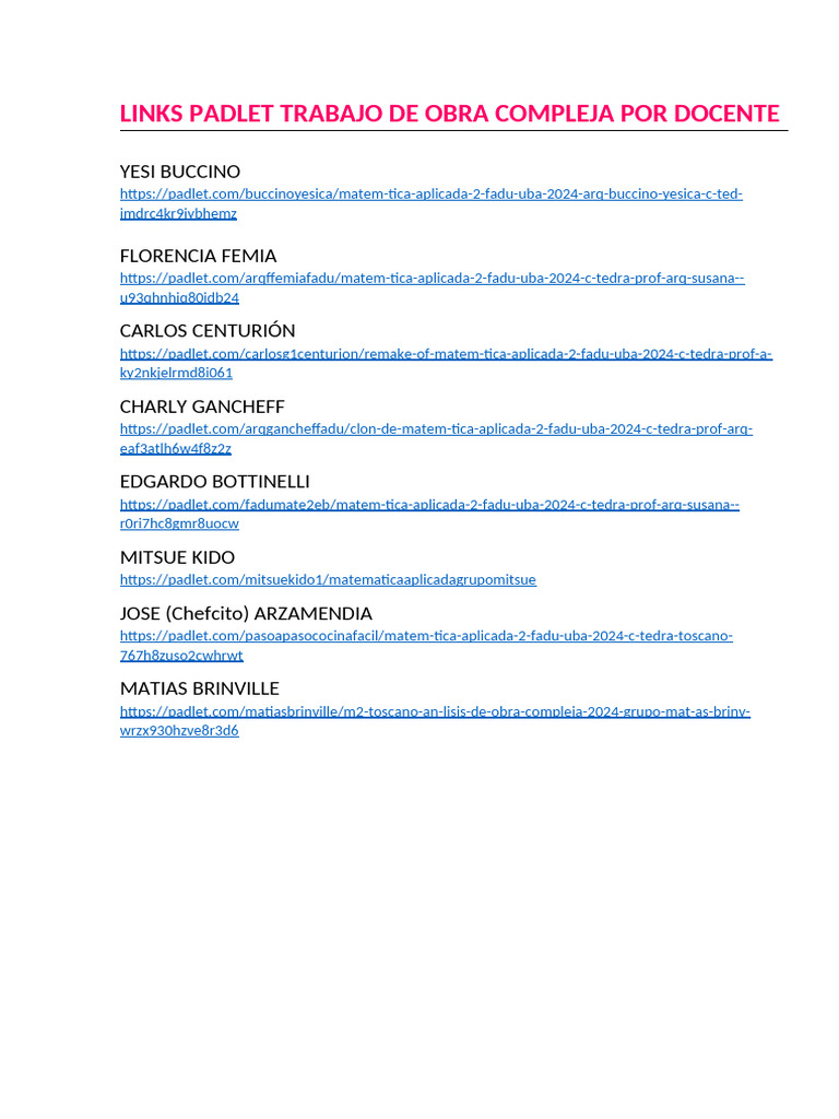 Links Padlet Trabajo de Obra Compleja Por Docente | PDF