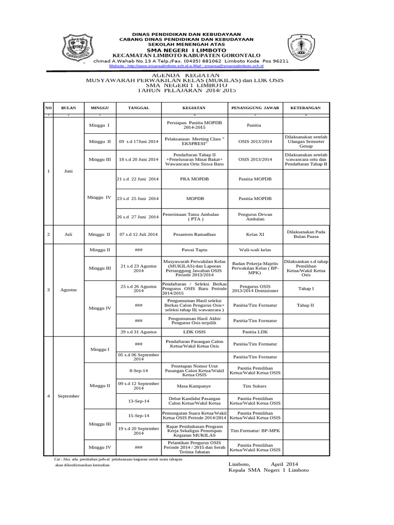 Agenda Kegiatan Mukilas, LDK, Pilketos 2023 | PDF