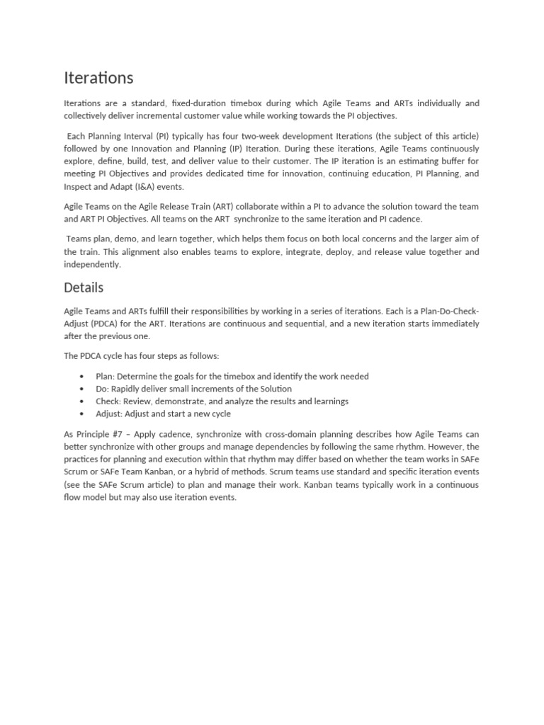 SaFe Iterations Teams | PDF