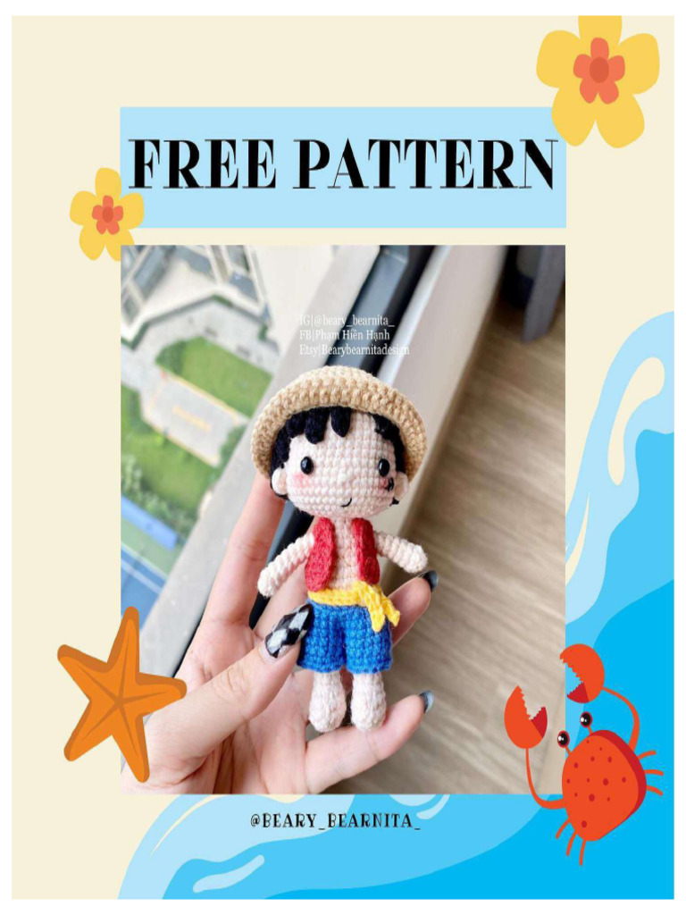 Tiny Luffy Crochet Doll PDF Amigurumi Pattern 1 | PDF