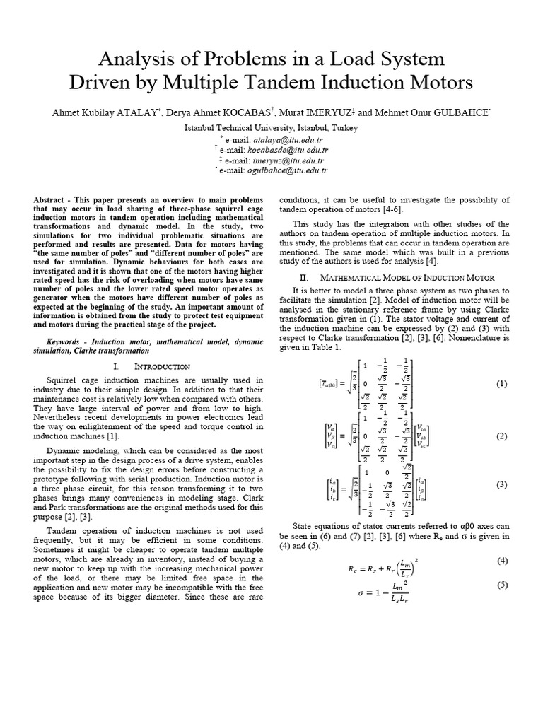 Load Sharing Issues in Tandem Motors | PDF | Electric Motor | Electricity