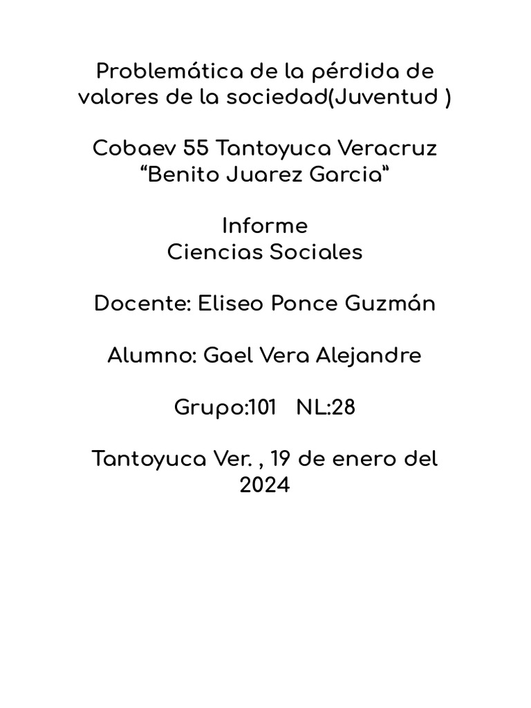 Problemática de La Pérdida de Valores de La Sociedad (Juventud) 0 | PDF