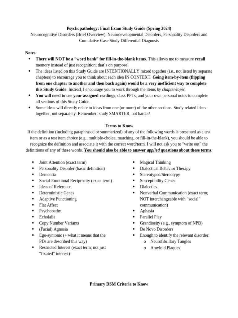 Spring 2024 Final Exam Study Guide | PDF