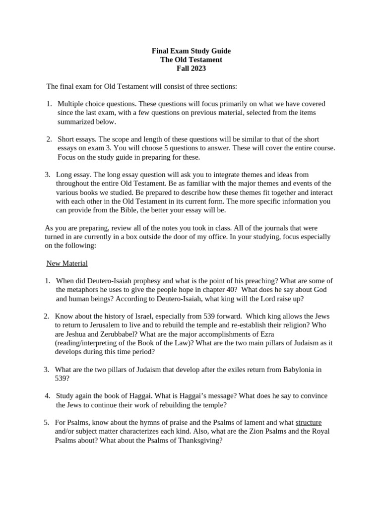 Final Exam Study Guide - Fall 2023. | PDF