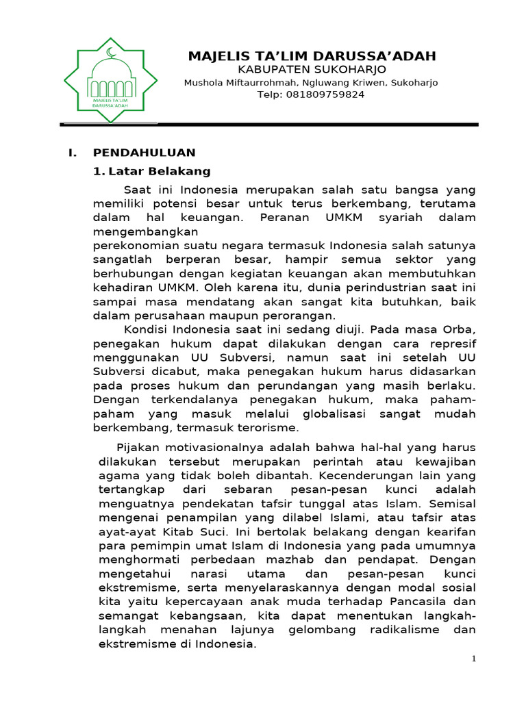 Proposal MAJELIS TA'LIM DARUSSA'ADAH | PDF