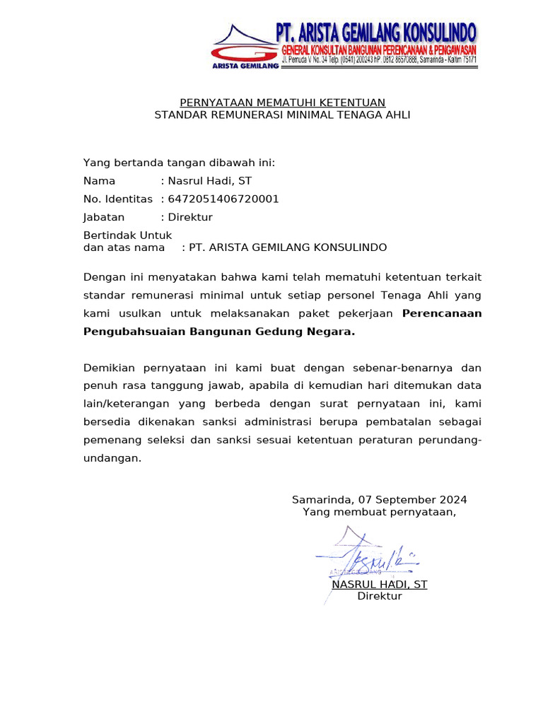 Pernyataan Mematuhi Ketentuan Remunerasi | PDF
