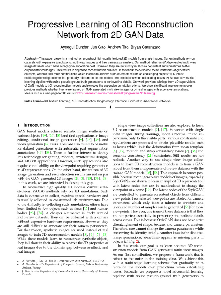 Progressive Learning of 3D Reconstruction Network From 2D GAN Data | PDF | Texture Mapping ...