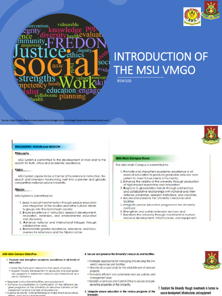 Introduction of The VMGO of MSU & SW Dept. | PDF | Business