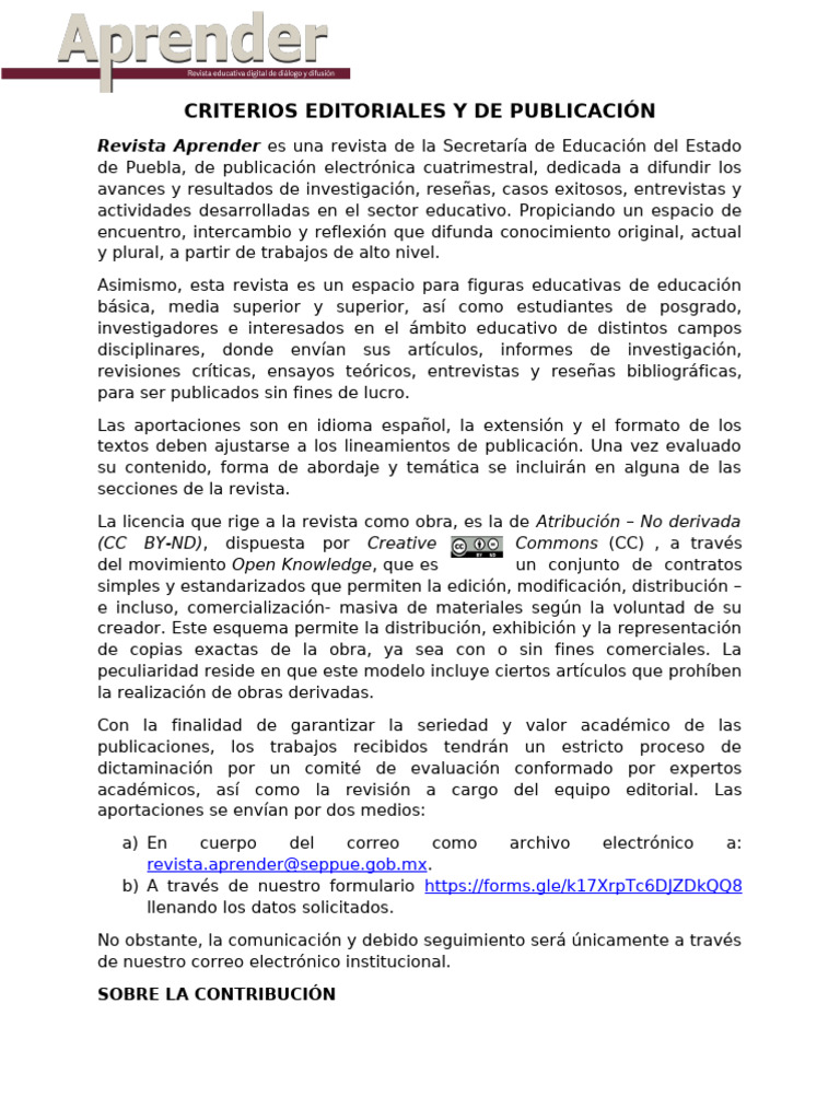 Criterios para Publicar Revista Aprender 2023 | PDF | Plagio | Publicación