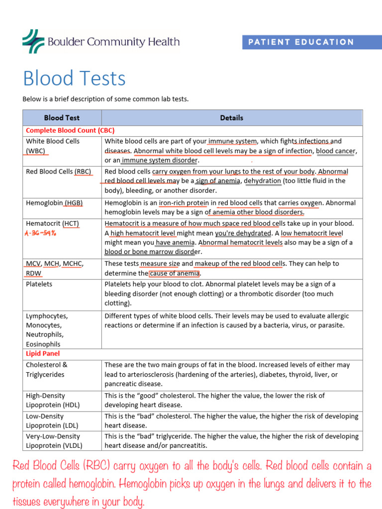 Blood Test Descriptions | PDF