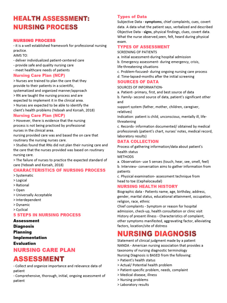 Health Assessment Nursing Process | PDF