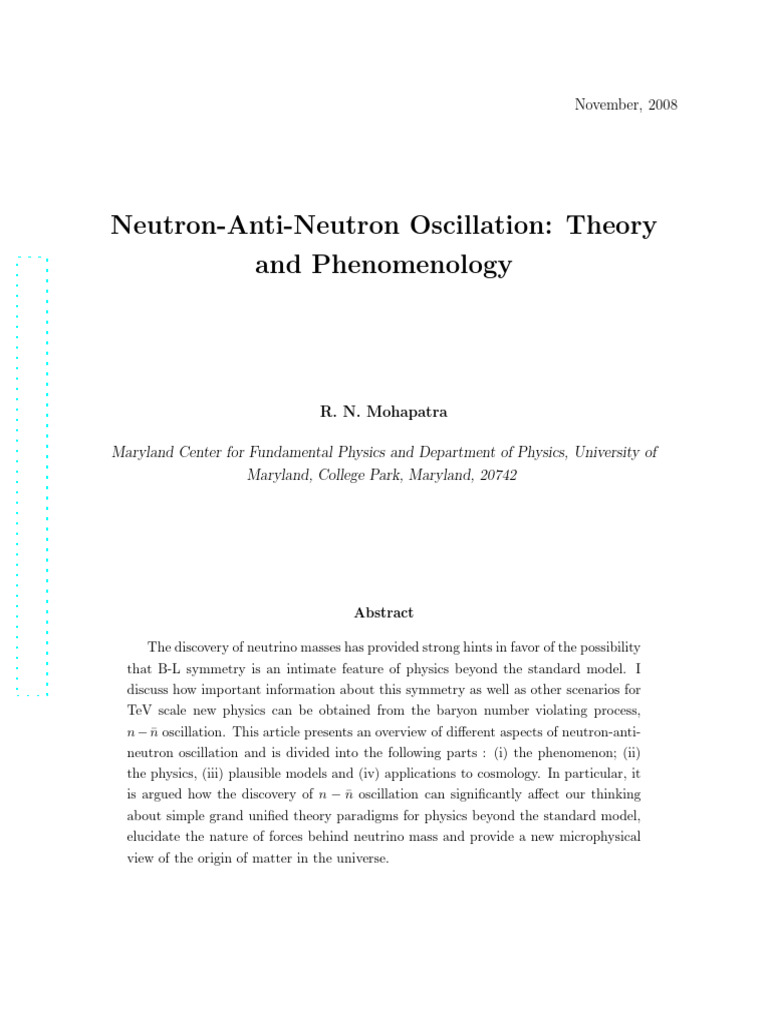 Neutron-Anti-Neutron Oscillation: Theory and Phenomenology | PDF