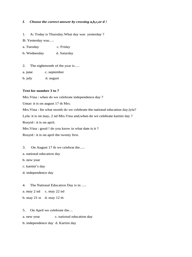 Soal Day Date Month | PDF