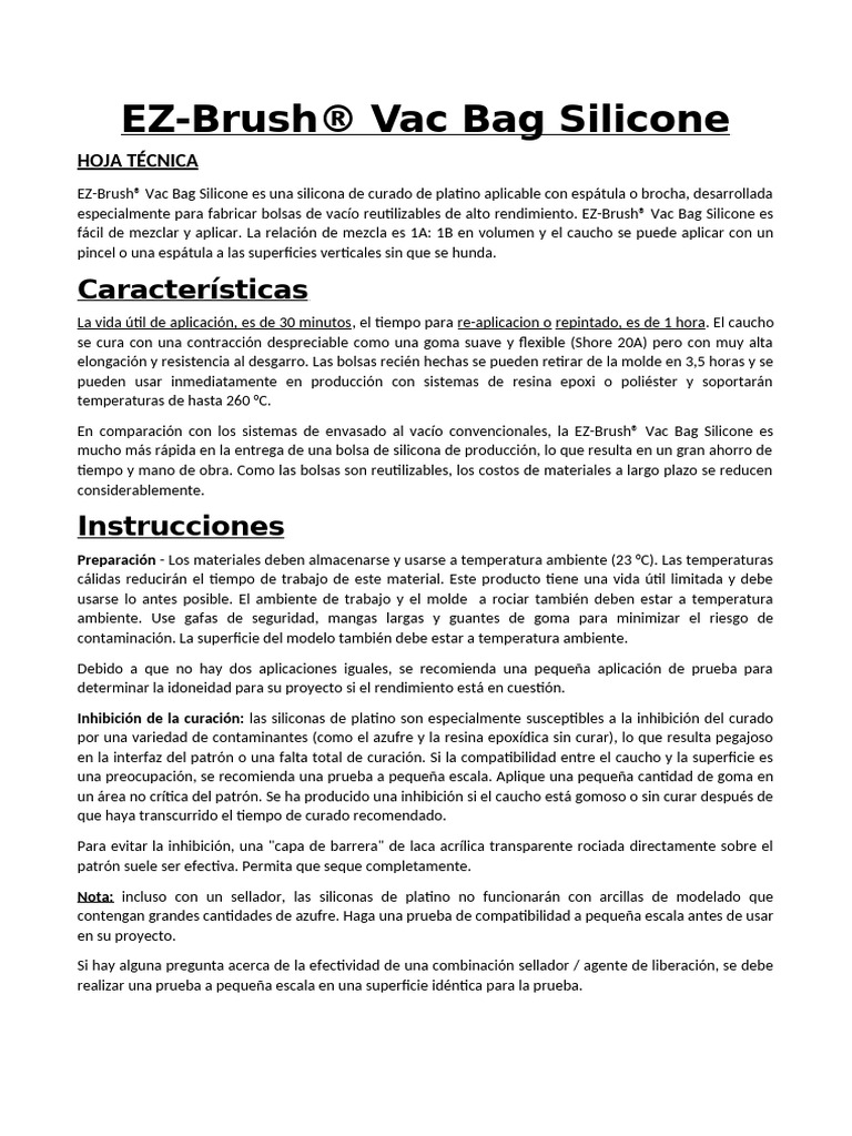 HOJA TECNICA EZ-Brush® Vac Bag Silicone | PDF