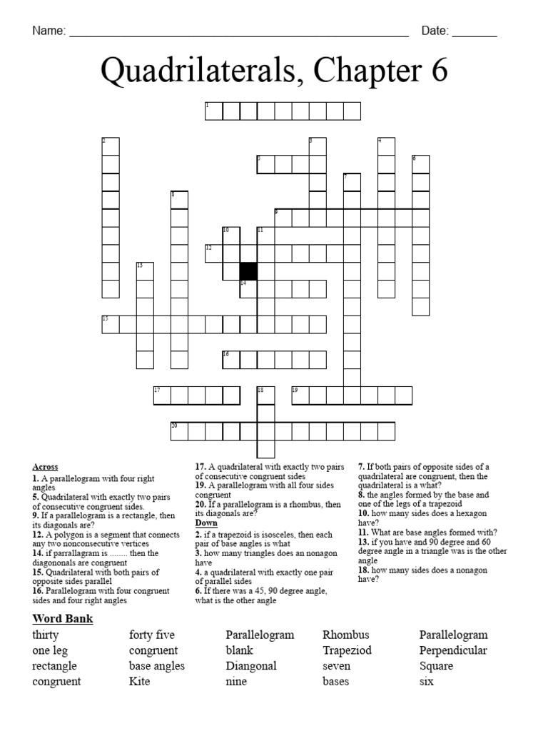 Class 9 - Quadrilaterals Cross Word Puzzle | PDF
