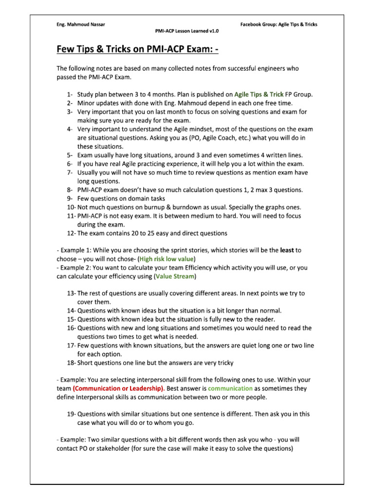 PMI Agile Brain Dumps | PDF