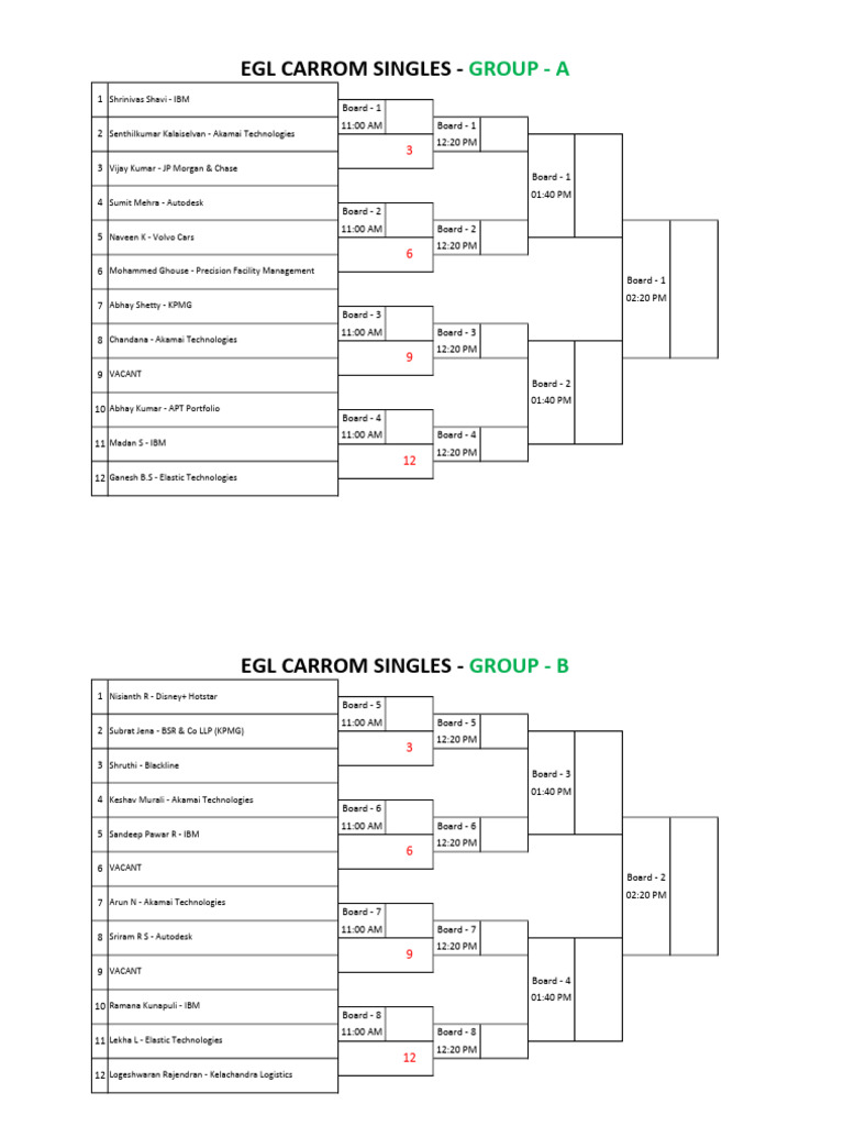 EGL - Carrom Fixtures | PDF