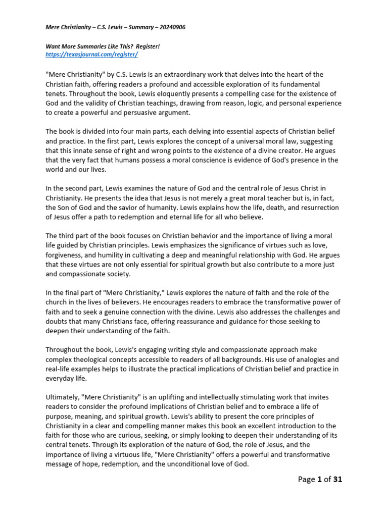 Mere Christianity Summary by C.S. Lewis | PDF | Courage | Faith