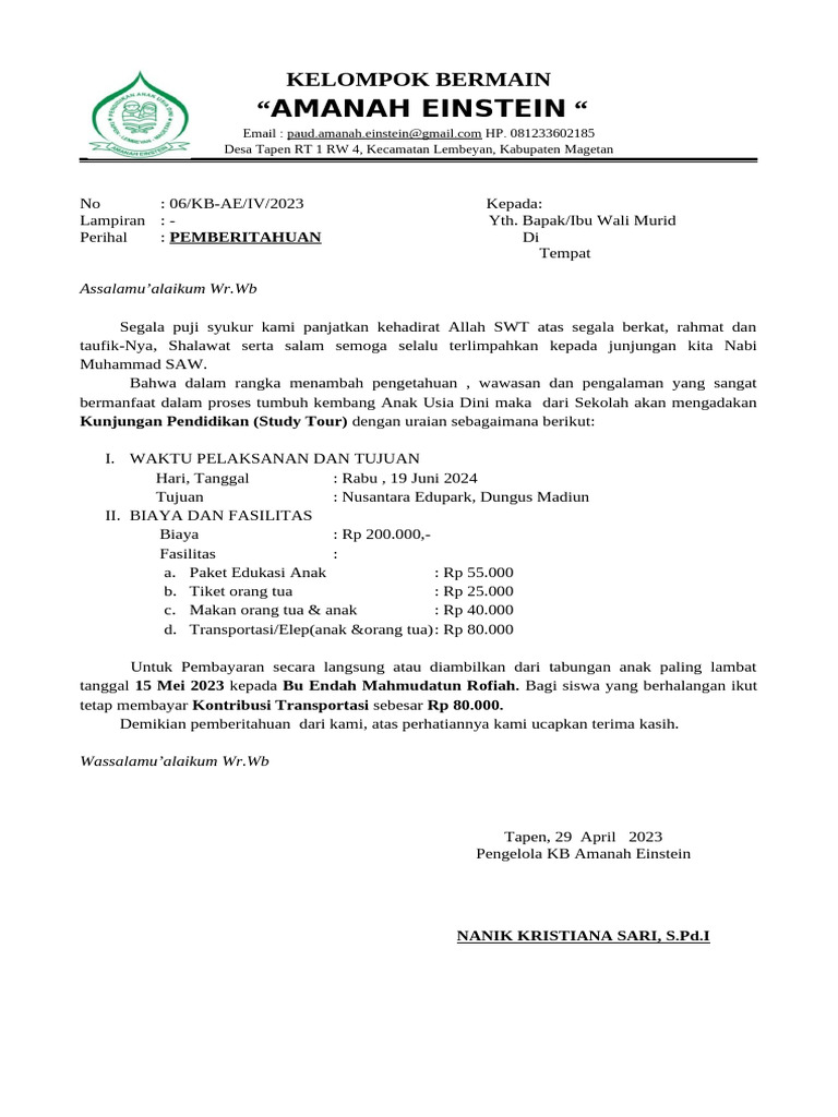 003 Surat Pemberitahuan Tamasya | PDF