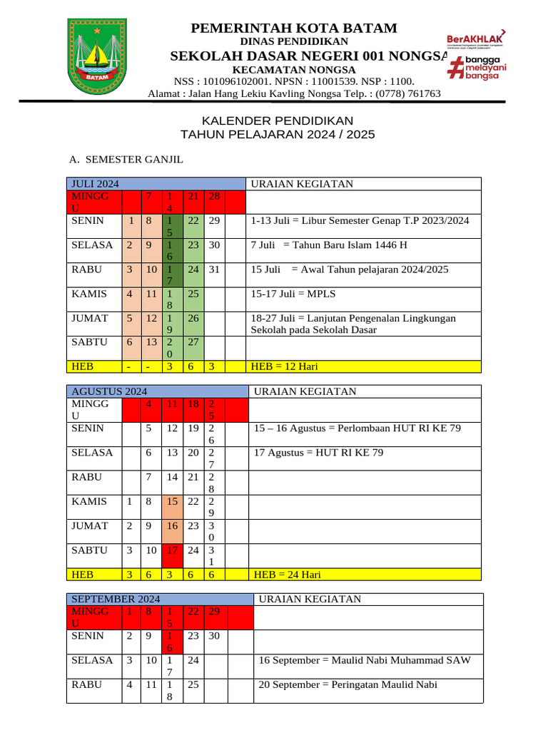 Kalender Pendidikan 2024-2025 | PDF