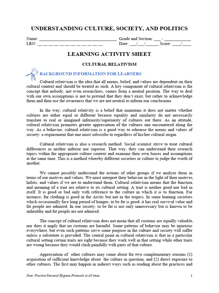 UCSP LAS Q1 W3 Cultural Relativism | PDF UCSP LAS Q1 W3 Cultural Relativism | PDF