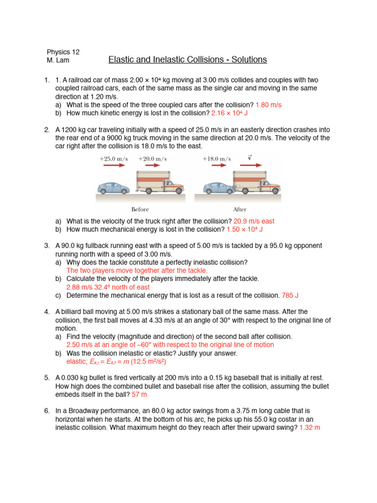 Elastic and Inelastic Collisions Solutions | PDF
