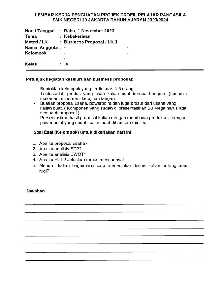 A. LK 1 P5 Kebekerjaan Kelas X | PDF