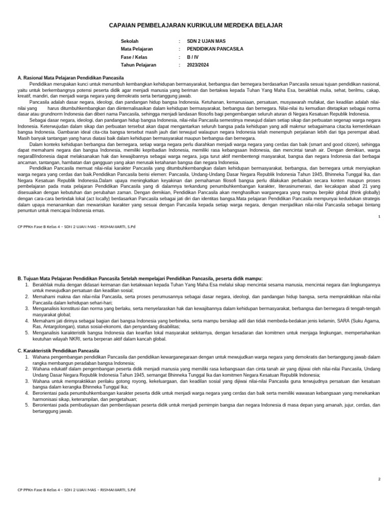 CP PPKN FASE B KELAS 4 | PDF