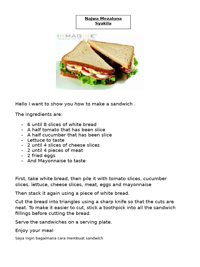 Easy Step-by-Step Sandwich Recipe | PDF