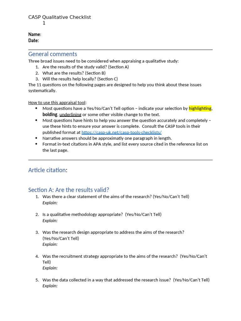 CASP Qualitative Checklist | PDF