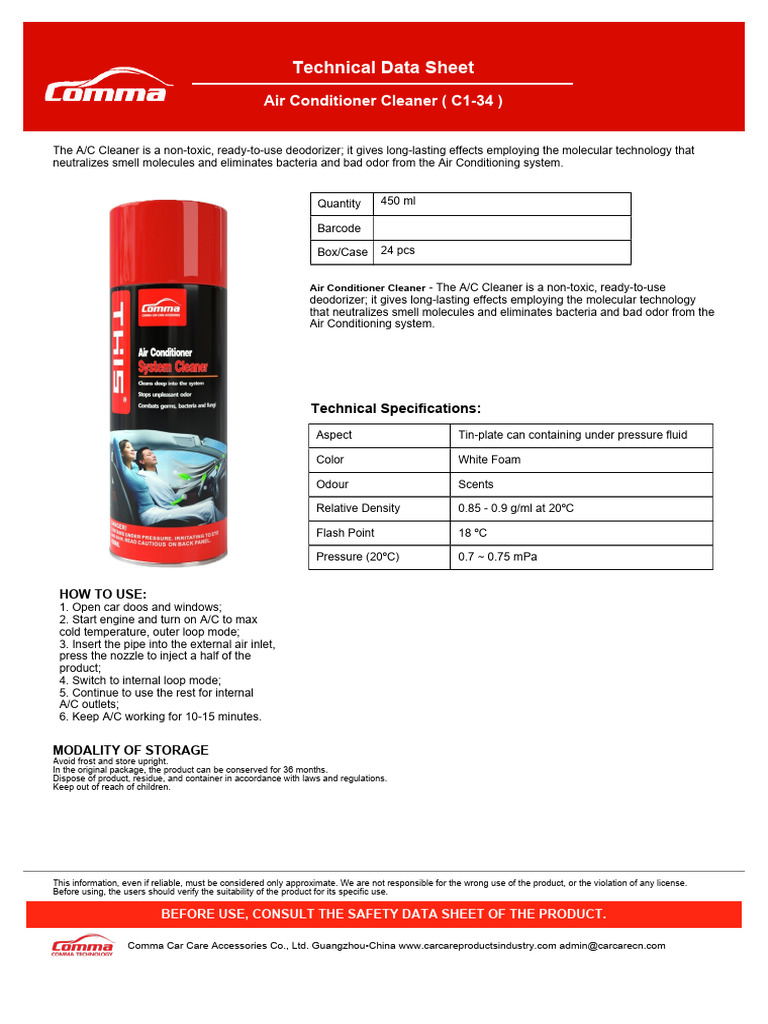 TDS C1-34 Air Conditioner Cleaner | PDF | Air Conditioning | Odor