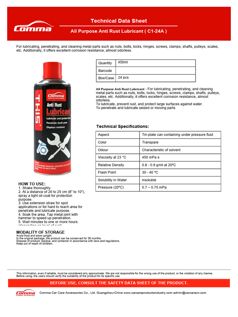 All-Purpose Anti-Rust Lubricant 450ml | PDF | Rust | Lubricant