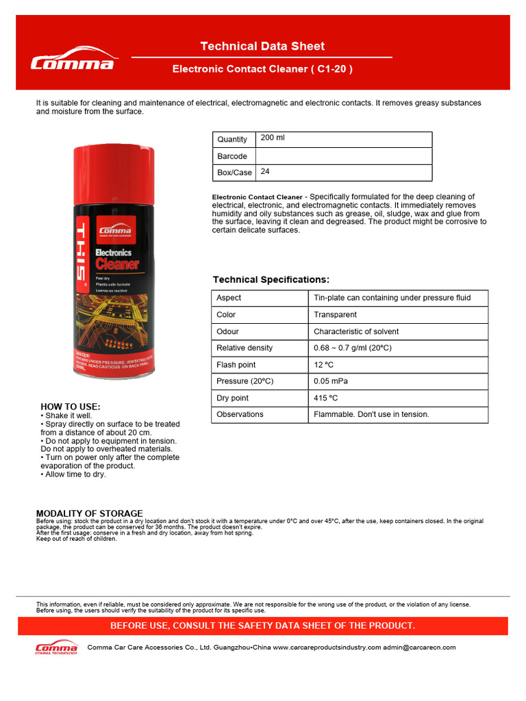TDS C1-20 Electronic Contact Cleaner | PDF | Industrial Processes ...
