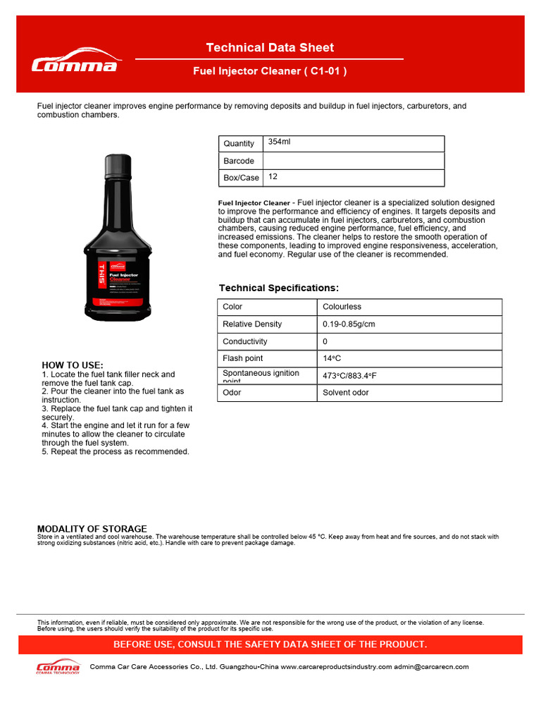 TDS C1-01 Fuel Injector Cleaner | PDF | Combustion | Fuel Injection