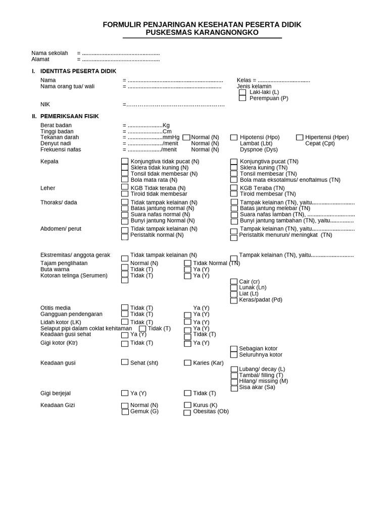 Form Penjaringan Siswa | PDF