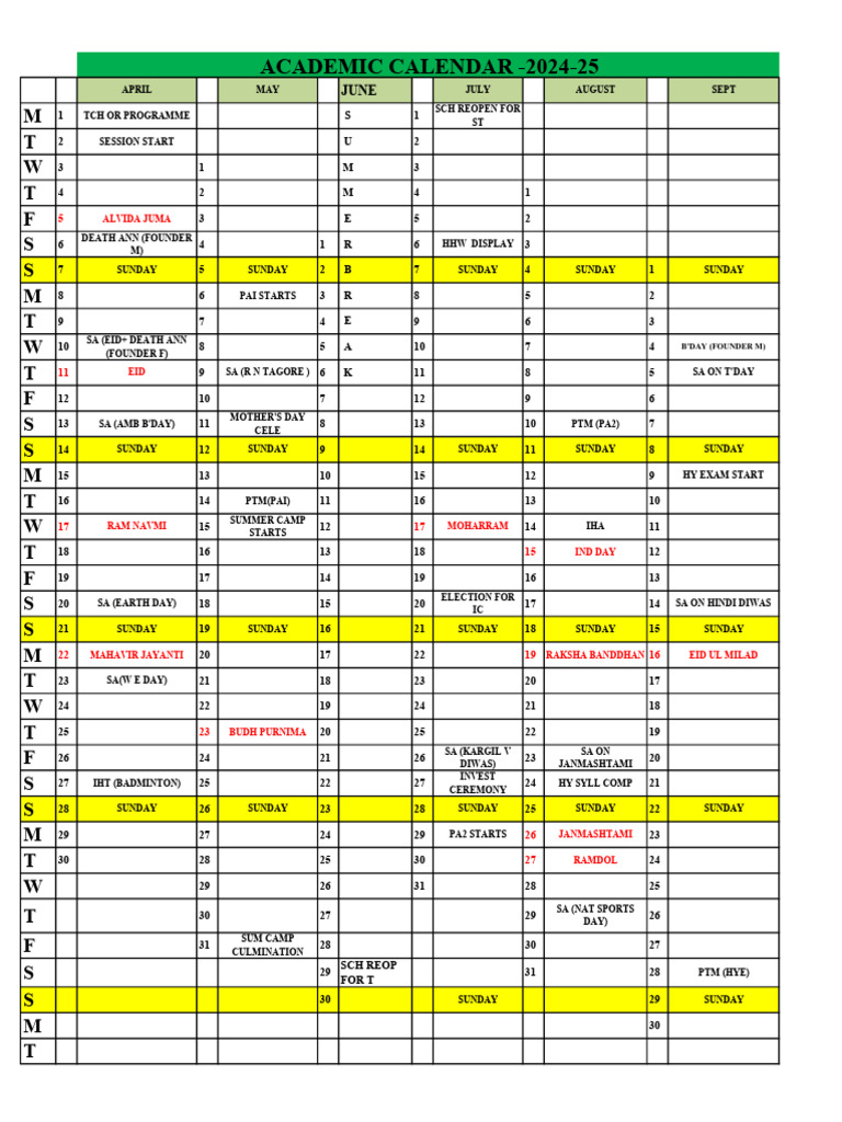 Academic Calendar 2024 | PDF | Observances | Festival