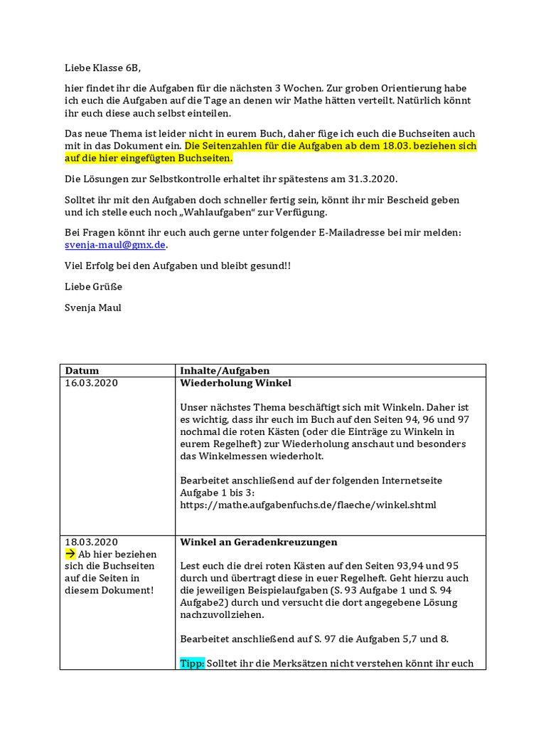 AA Mathe 6B 16.3.-1.4.20 | PDF