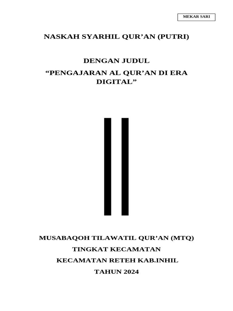 Teks Syarhil Putri Tema Pengajaran Al-Quran Di Era Digital | PDF